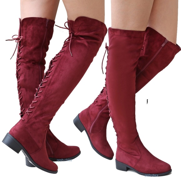 Shoes | New Red Lace Up Over The Knee Riding Boots | Poshmark